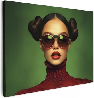 MuchoWow © Bild auf Leinwand 40x30 cm Schlafzimmer Bilder Badezimmer Wand Deko Wohnzimmer Modern Wanddeko Bilderwand Geschenk Frau - Grün - Brille - Ästhetisch
