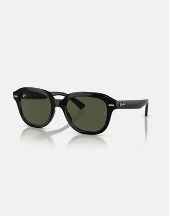 Ray-Ban Erik - Eckige Sonnenbrille in Schwarz mit gr&uuml;nen Gl&auml;sern