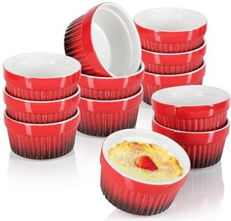 Com-Four 12x Bol à ailettes de ragoût - bol à crème brûlée - ramequin - bol à dessert de 185 ml chacun - bol rouge