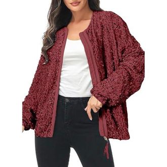 Generic Veste pour femme &agrave; paillettes, top scintillant pour les femmes blazer paillettes base coupe ample manches longues vestes paillet&eacute;es mode cardigan col 