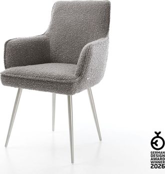 DELIFE Esszimmerstuhl Heira-Flex mit Armlehnen Boucl&eacute; Silbergrau 4-Fu&szlig; konisch Edelstahl Taschenfederkern, Esszimmerst&uuml;hle