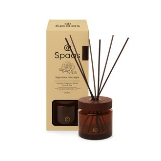 Spaas Schilfrohr-Diffusor, 150 ml, Nighttime Nostalgie, Transparente Fl&uuml;ssigkeit in Rauchbraunem Glas