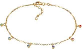 Elli Fußschmuck Damen Fußkettchen Bunt Geo Strand mit Kristalle in 925 Sterling Silber vergoldet