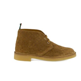 Gucci Monogramm Wildleder Schn&uuml;rstiefel - - Shoes - Herren - Braun - 41 1/2 EU
