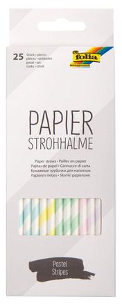 Folia 12592 - Papierstrohhalme Pastel Stripes, ca. 19,7 cm lang, &Oslash; 6mm, 25 bedruckte Strohhalme aus Papier, umweltfreundlich, lebensmittelecht, zum Trinken,