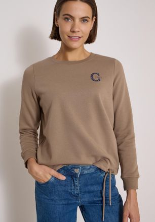 Cecil Sweatshirt CECIL, Damen, Gr. XXL (46), beige (natural taupe), Sweatware, 65% Baumwolle, 35% Polyester, unifarben, comfort fit, Rundhals, B&uuml;ndchen, Swe