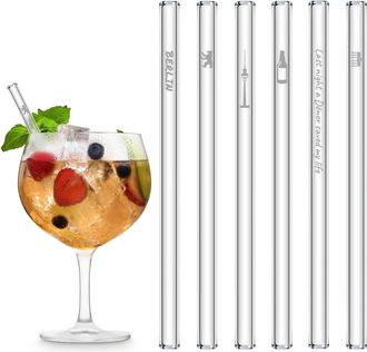 Halm HALM Glas-Strohhalme - Berlin Edition mit Gravur - 6 Stück gerade 15 cm - Berlin Souvenirs - Geschenkartikel - Wiederverwendbare Glas-Trinkhalme - ink