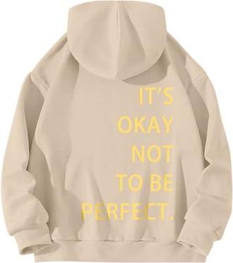 Generic Pull de No&euml;l 98 Fermeture &eacute;clair dans le dos, cest OK, pas PARFAIT &Agrave; &Ecirc;TRE PARFAIT Sweat &agrave; Capuche Imprim&eacute; Pull Femme Noir, caf&eacute;, XXL