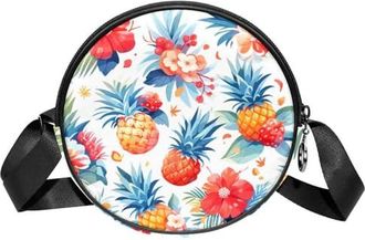 Generic Sac &agrave; bandouli&egrave;re rond rond pour femme, motif ananas color&eacute;, avec fermeture &eacute;clair, bretelles r&eacute;glables, style d&eacute;contract&eacute;