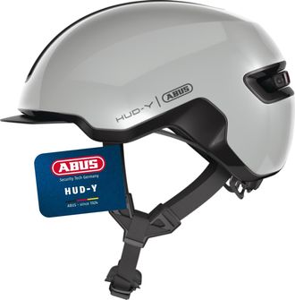 ABUS Urban Helm HUD-Y - mit magnetischem, aufladbarem LED-R&uuml;cklicht & Magnetverschluss - cooler Fahrradhelm f&uuml;r den Alltag - f&uuml;r Damen und Herren - Grau Gl