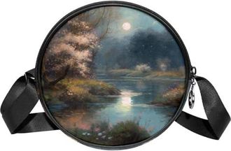 Generic Petit sac &agrave; bandouli&egrave;re Circle pour femme, petit sac &agrave; bandouli&egrave;re avec fermeture &eacute;clair, bretelles r&eacute;glables, sac &agrave; main rond d&eacute;contract&eacute; pour femmes
