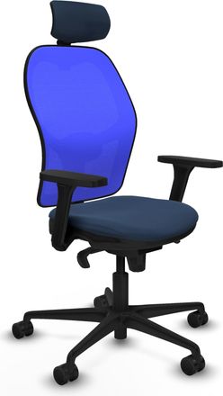 Piqueras y Crespo Gepolsterter Drehstuhl mit 3D-Armen, h&ouml;henverstellbare Lendenwirbelst&uuml;tze und h&ouml;henverstellbares Kopfteil, Blau / Marineblau