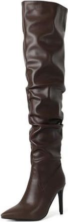 Generic Bottes mi-hautes fronc&eacute;es et souples pour femme - Bout pointu - Escarpins habill&eacute;s - Veau large - &Agrave; enfiler au-dessus du genou, marron, 37.5 EU