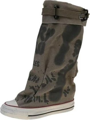 Generic SYJYM Bottes hautes en toile graffiti pour femme avec tête ronde et semelle en caoutchouc, kakai, 41 1/3 EU