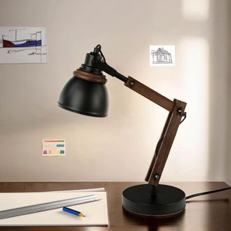 Licht-Erlebnisse Licht-erlebnisse - Lampe de bureau r&eacute;glable r&eacute;tro m&eacute;tal bois E14