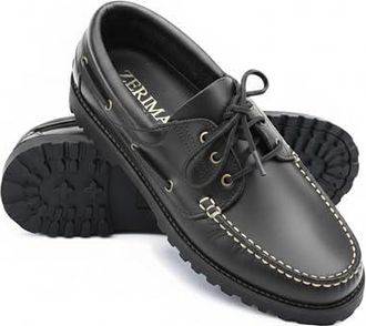 Zerimar Chaussures Bateau en Cuir pour Homme | Confortables et &eacute;l&eacute;gantes, id&eacute;ales au Quotidien | Fabriqu&eacute;es en Espagne | Noir| Pointure 44