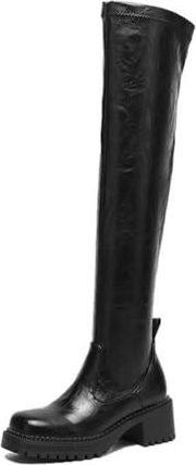 Generic Bottes Hautes En PU Pour Femmes, Élégantes Et Confortables À Bout Carré Talon Bloc Et Fermeture Éclair Latérale Grandes Tailles Disponibles Bottes Dhi