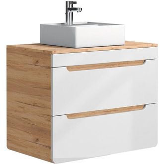 Vente-Unique Vente-unique - Meuble de salle de bain suspendu avec vasque &agrave; poser - Coloris naturel et blanc - 80 cm - aruba