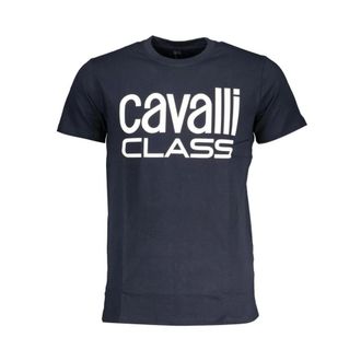 Cavalli Homme, Tops, Bleu, Taille: XL T-shirt Bleu avec Logo Imprimé