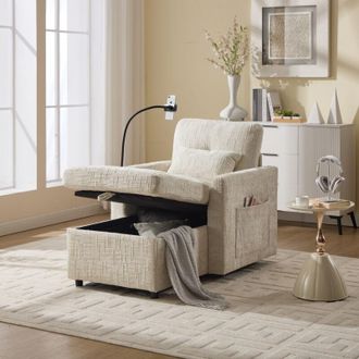 STILVORA Fauteuil Relax inclinable avec Support T&eacute;l&eacute;phone et Rangement, Poches Lat&eacute;rales, en Chenille Beige