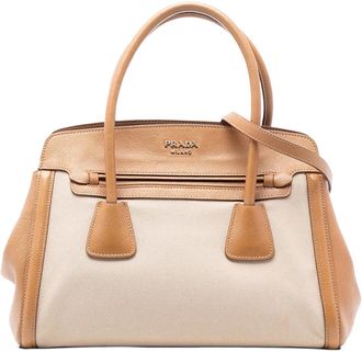 Prada Hobo Bags - Saffiano Cuir Trimmed Canapa Satchel - Gr. unisize - in Braun - für Damen
