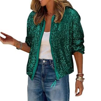 Generic Bol&eacute;ro &agrave; paillettes ouvert sur le devant pour femme - Cardigan court scintillant - Blazer l&eacute;ger &agrave; paillettes - V&ecirc;tement dext&eacute;rieur pour soir&eacute;e, club, 