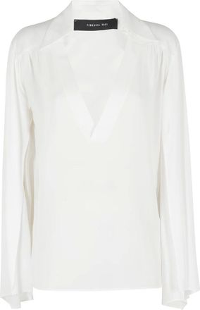 Federica Tosi Femme, Blouses et Chemises, Blanc, Taille: 34 FR Blusa Scollo V Maniche Aperte Crepe de Chine