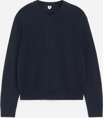 Arket Pullover Aus Leinen Und Baumwolle Mit V-Ausschnitt -Blau