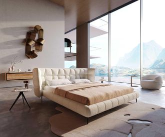 DELIFE Polsterbettgestell Capujo 180x200 cm Boucl&eacute; Creme-Wei&szlig;, Polsterbetten