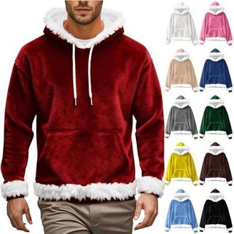 Generic Sweat à capuche de Noël en flanelle pour homme - Sweat à capuche amusant de Père Noël - Tenue dhiver chaude et douce à manches longues - Garniture en 