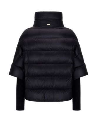 Herno Womens Puffer Jacket With High Neck Glossy Nylon Black