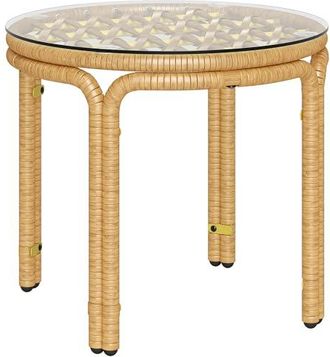 OUTSUNNY Table dappoint en r&eacute;sine tress&eacute;e Ronde, Table Basse de Jardin avec Plaque en Verre, Facile &agrave; Nettoyer pour terrasse, Jardin, Balcon, &Oslash; 50 x 44 cm, Jau