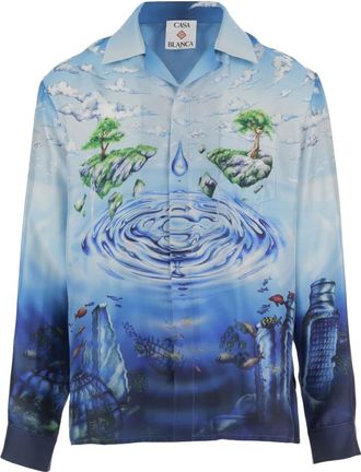 Casablanca Homme, Chemises, Bleu, Taille: XL Chemise en soie avec imprimé graphique