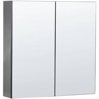 Beliani Beliani - Bad Spiegelschrank Schwarz Sperrplatte 1 t&uuml;rig 60 x 60 cm mit F&auml;chern Wandeinbau Modern Trendy Badezimmer M&ouml;bel