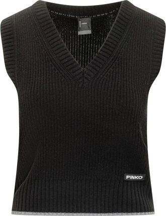 Pinko Pinko, Femme, Vestes, Noir, Taille: 36 FR Gilet Tricot&eacute; Sans Manches