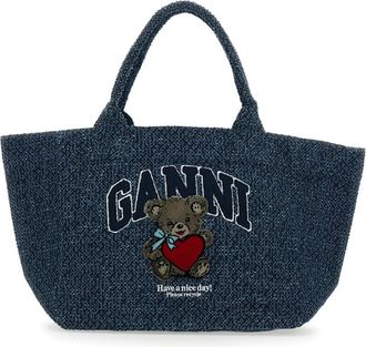 Ganni Femme, Sacs, Bleu, Taille: ONE Size Medium Trapeze Shopper Bear Denim