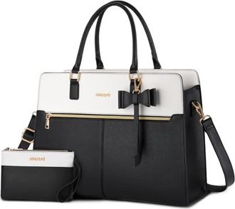 Mosiso Sac Tote Ordinateur Femme, 15,6 Pouces Cuir PU &Eacute;tanche avec Clutch Portefeuille & Noeud Papillon, Grande Capacit&eacute; Port&eacute; &Eacute;paule Ordinateur Professionne