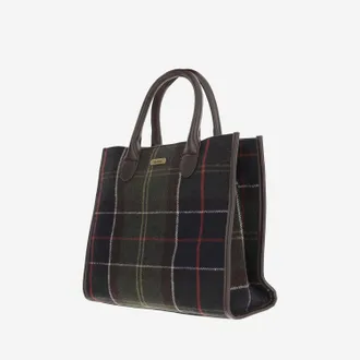 Barbour Womens Tote Bag Barrhill Wool-Mix Checked Multicolour Polyester Handbags Hand