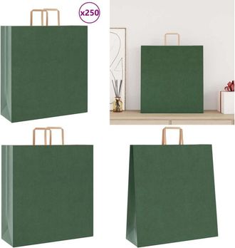 vidaXL Vidaxl - Papiertragetaschen 250 Stk. mit Henkeln Gr&uuml;n 45x17x48 cm