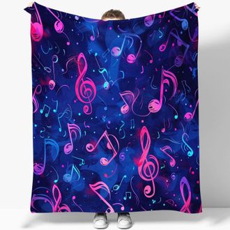 Generic Flauschig Kuscheldecke Bunt Kinder Decke 180 x 220 cm, Weich Warm Flanell Decken - Pl&uuml;sch Neonfarbenes Musiksymbol Wohndecke &Uuml;berwurfdecke f&uuml;r Bett Co