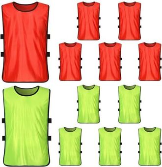 Milisten Gilet Entra&icirc;nement Enfants Taille S Lot De 12 Gilets Fluo L&eacute;ger Respirant Pour Football Basketball &Eacute;t&eacute;