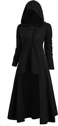 Lazzboy Longue Cape Top Femme Vintage Halloween Renaissance Medievale Robe &agrave; Capuche Costume R&eacute;tro Manches Longues Robe Noir XXL