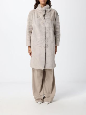 Herno Long manteau &agrave; boutonnage simple en fausse fourrure avec col montant