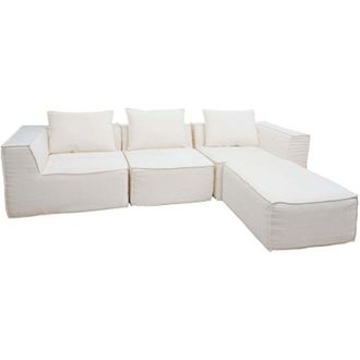 Hhg Neuwertig] L-Sofa HHG 399, Lounge-Couch mit Ottomane, erweiterbar modular rechts/links, Stoff/Textil 63x270x190cm creme