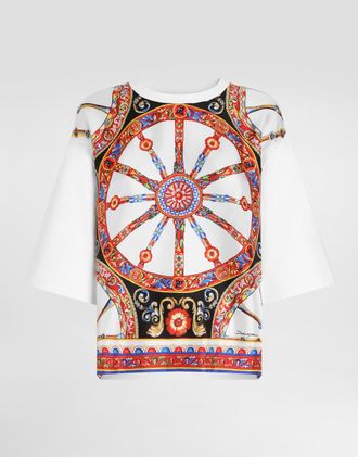 Dolce & Gabbana T-shirt Aus Jersey Mit Carretto-print - Frau T-shirts Und Sweatshirts Multicolor 38