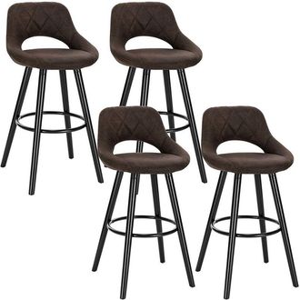 Woltu Woltu - 4 x Tabourets de Bar en Tissu Scientifique, Chaises de Bar Structure en Bois Massif, Brun Fonc&eacute;