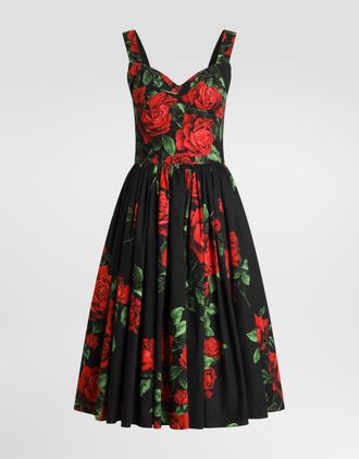 Dolce & Gabbana Kleid Aus Popeline Mit Rosen-print - Frau Kleider Multicolor 46