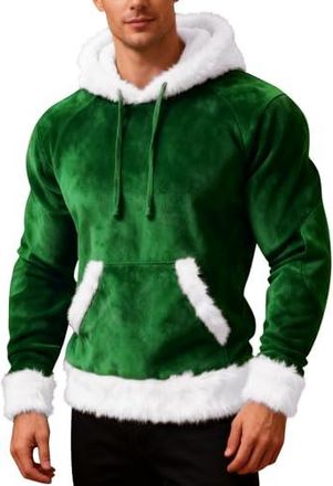 Generic Sweat à capuche unisexe en polaire pour couple, pull doux à une couche avec capuche réglable, manches longues avec poche kangourou, Vert noir, 3XL