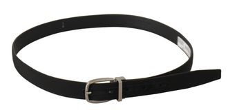 Dolce & Gabbana Mens Black Calf Canvas Silver Tone Logo Metal Belt