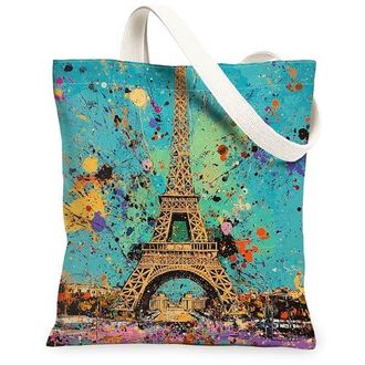 Generic Sacs fourre-tout en toile motif &eacute;claboussures color&eacute;es r&eacute;utilisables, sacs d&eacute;t&eacute; boh&egrave;mes chics, l&eacute;gers et lavables &agrave; bandouli&egrave;re pour voyage, pique-niq